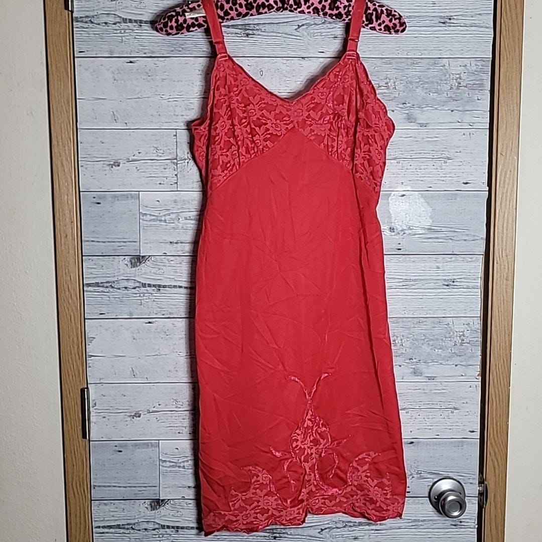Vintage Christmas Red Lace Floral Slip Dress - Etsy
