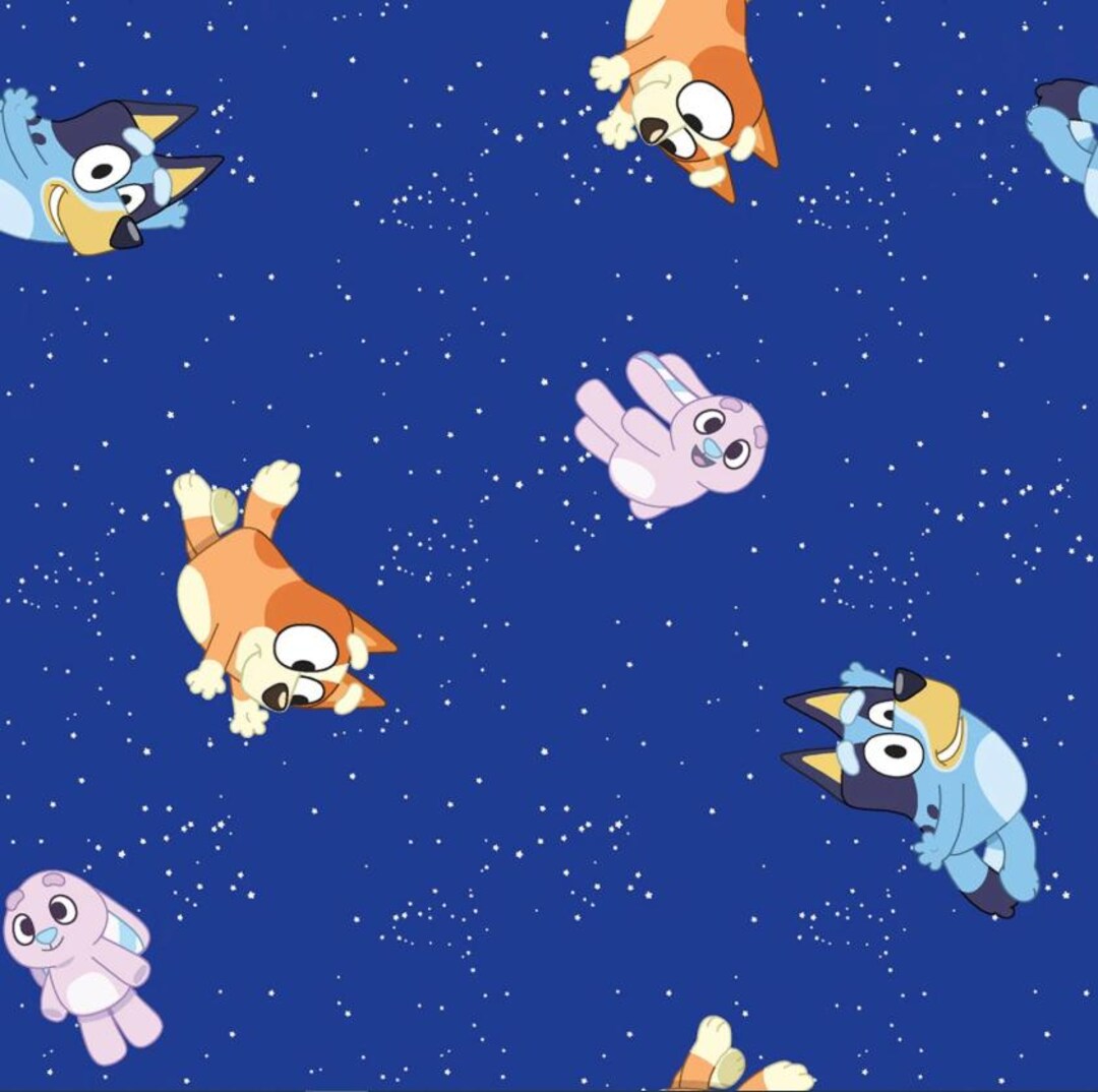 DISNEY Jr Bluey & Bingo Goodnight Print 100% Cotton Fabric Material ...