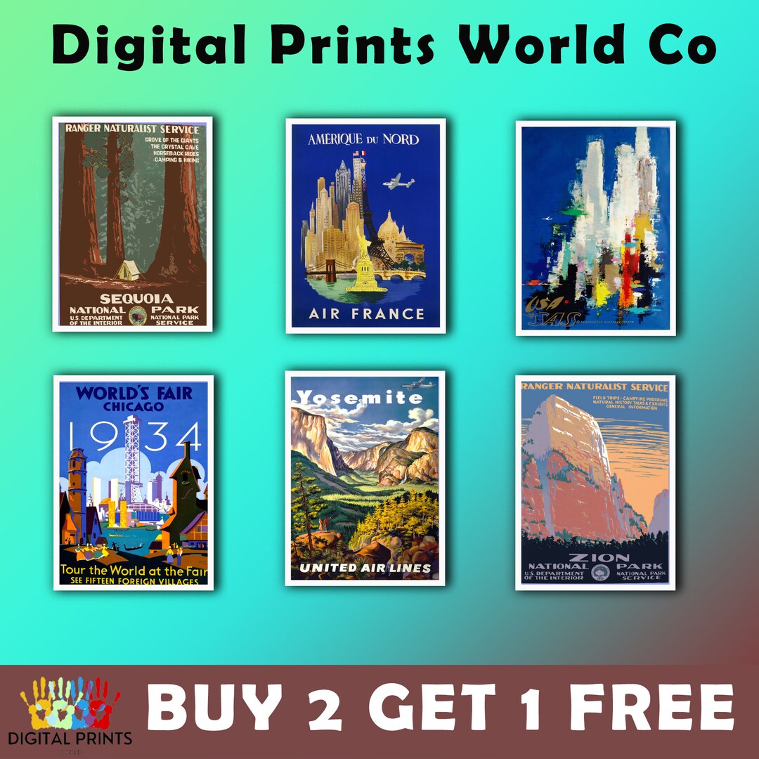 National Park of USA Tarvel Posters Chicago Digital Travel Posters set ...