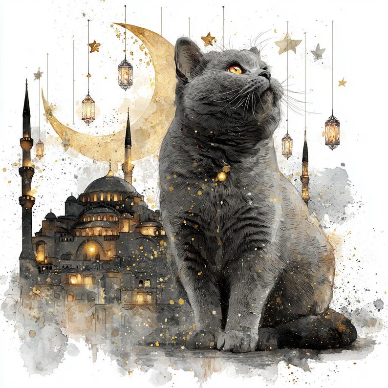 24 Eid Cats • MEGA PACK • Watercolor Clipart PNG • Transparent ...