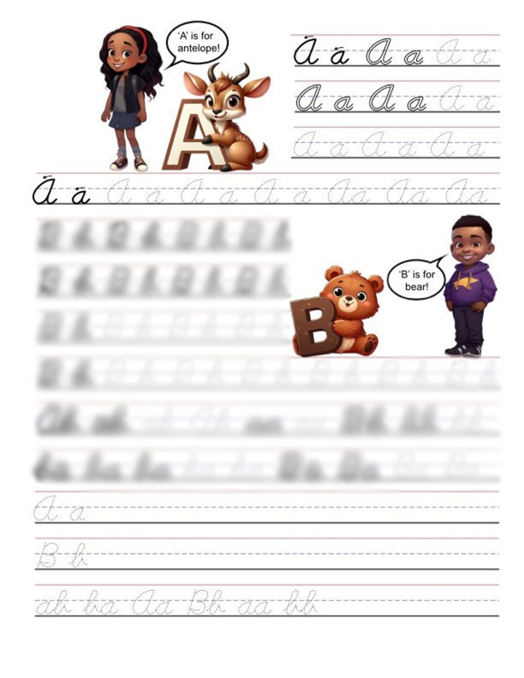 Abcs Cursive Writing Practice for Black Children - Etsy