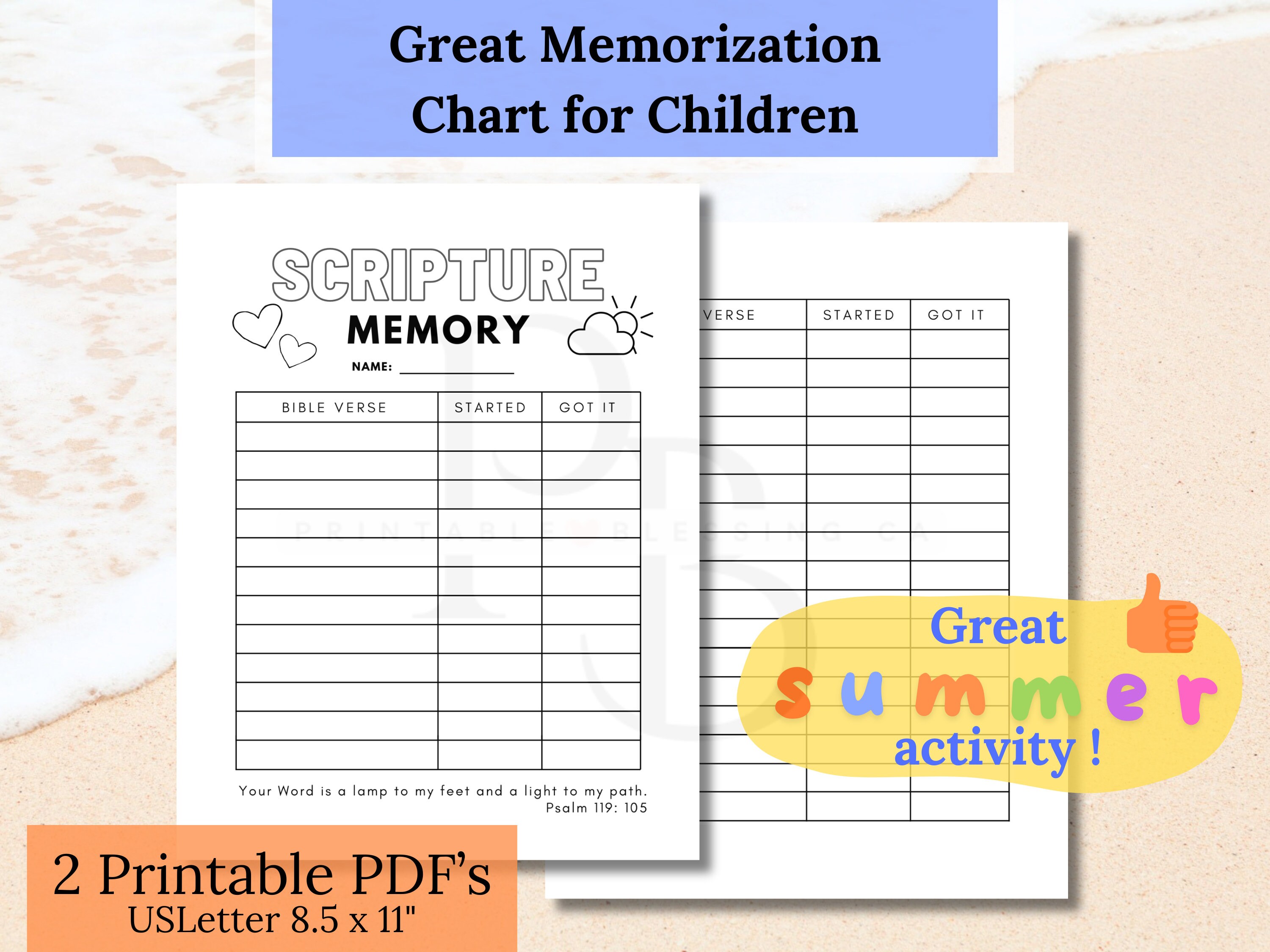 Scripture Memory Chart for Kids, Printable Bible Verse Chart, Scripture ...