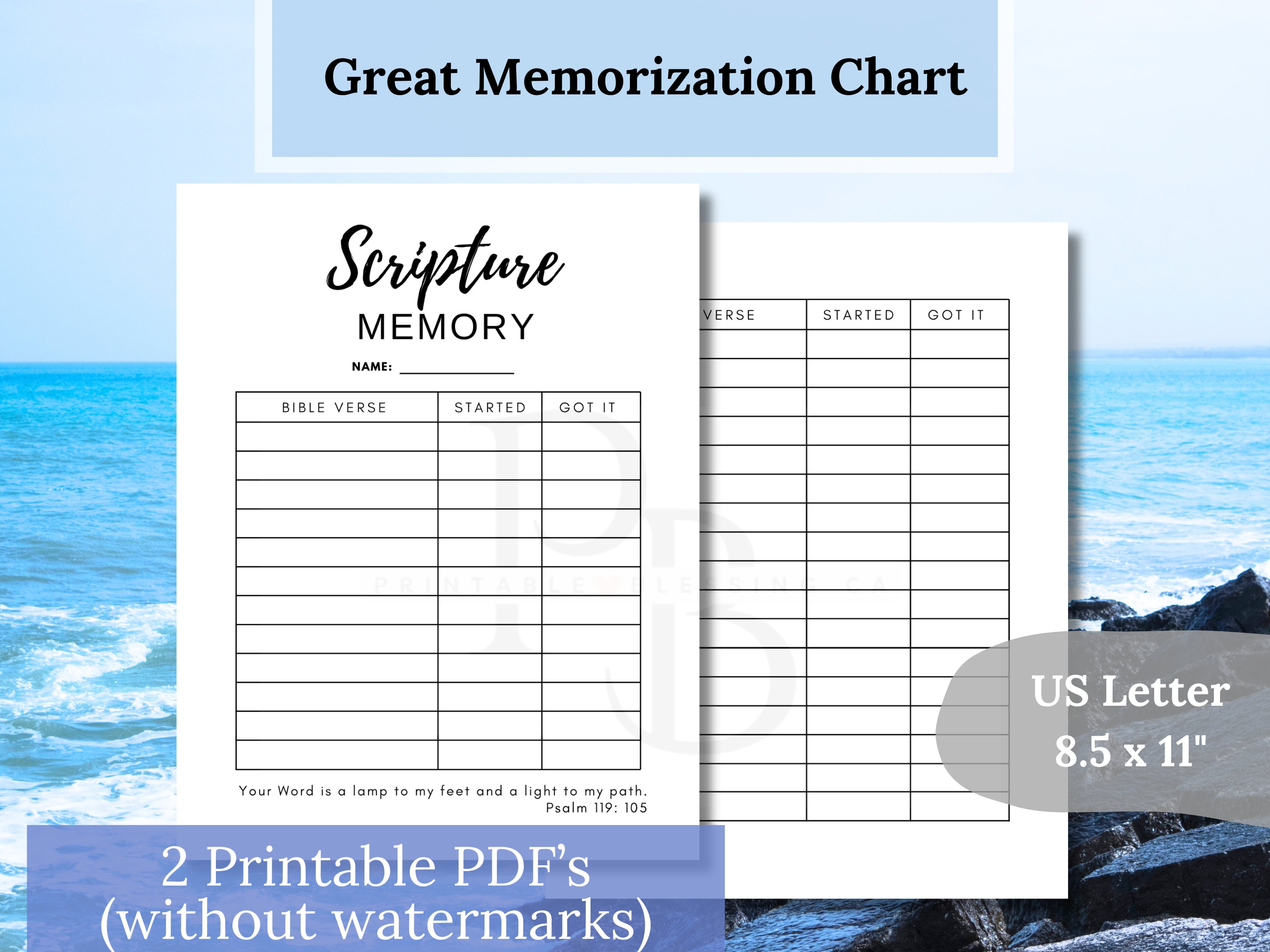Scripture Memory Chart, Printable Bible Verse Memory Chart ...