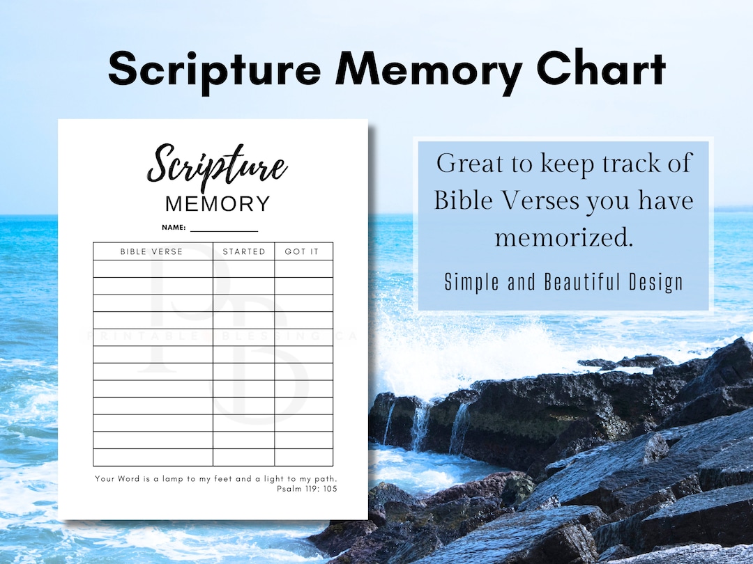 Scripture Memory Chart, Printable Bible Verse Memory Chart, Minimalistic Scripture Memorization ...