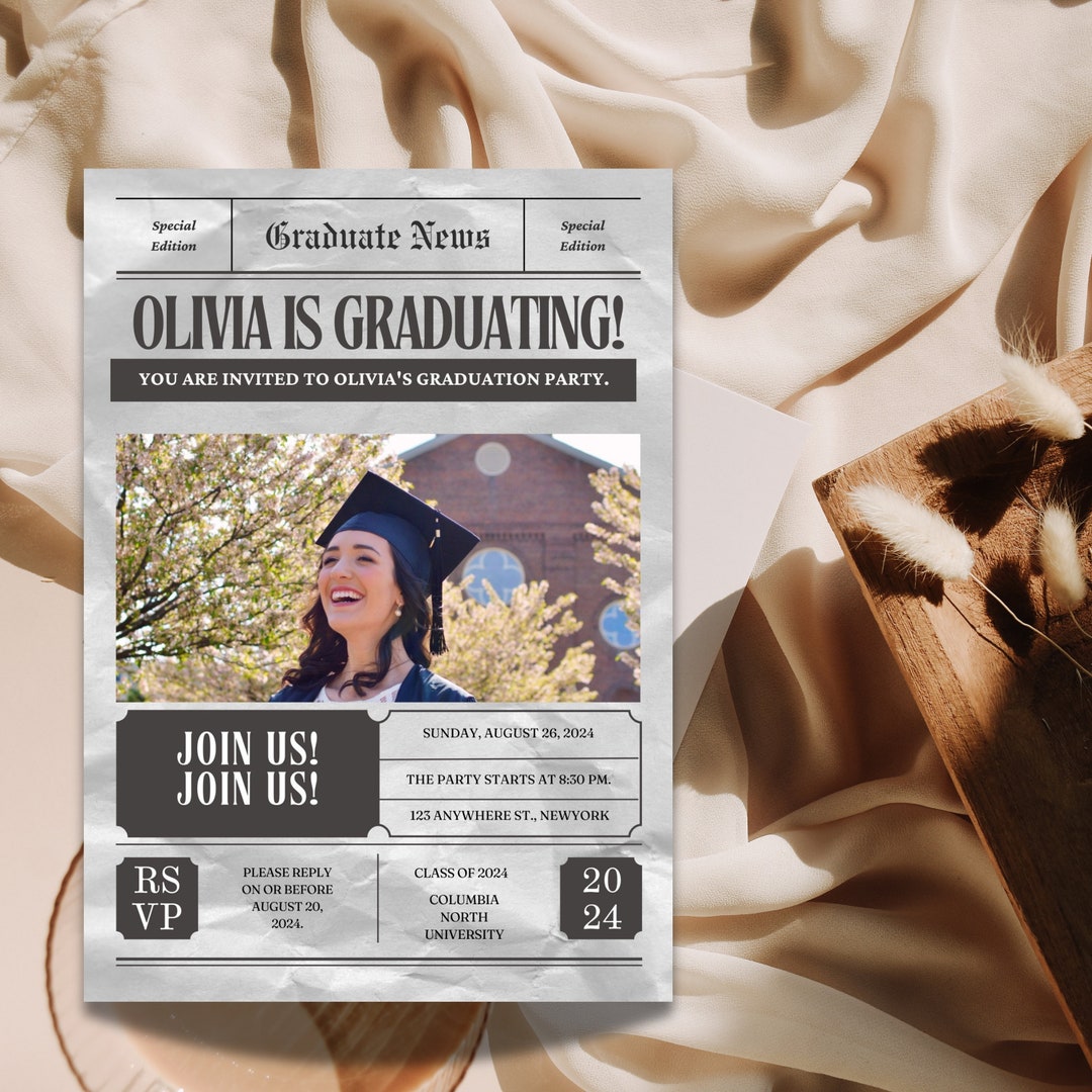 Graduation Newspaper Template, Graduation Party Invitation, College ...