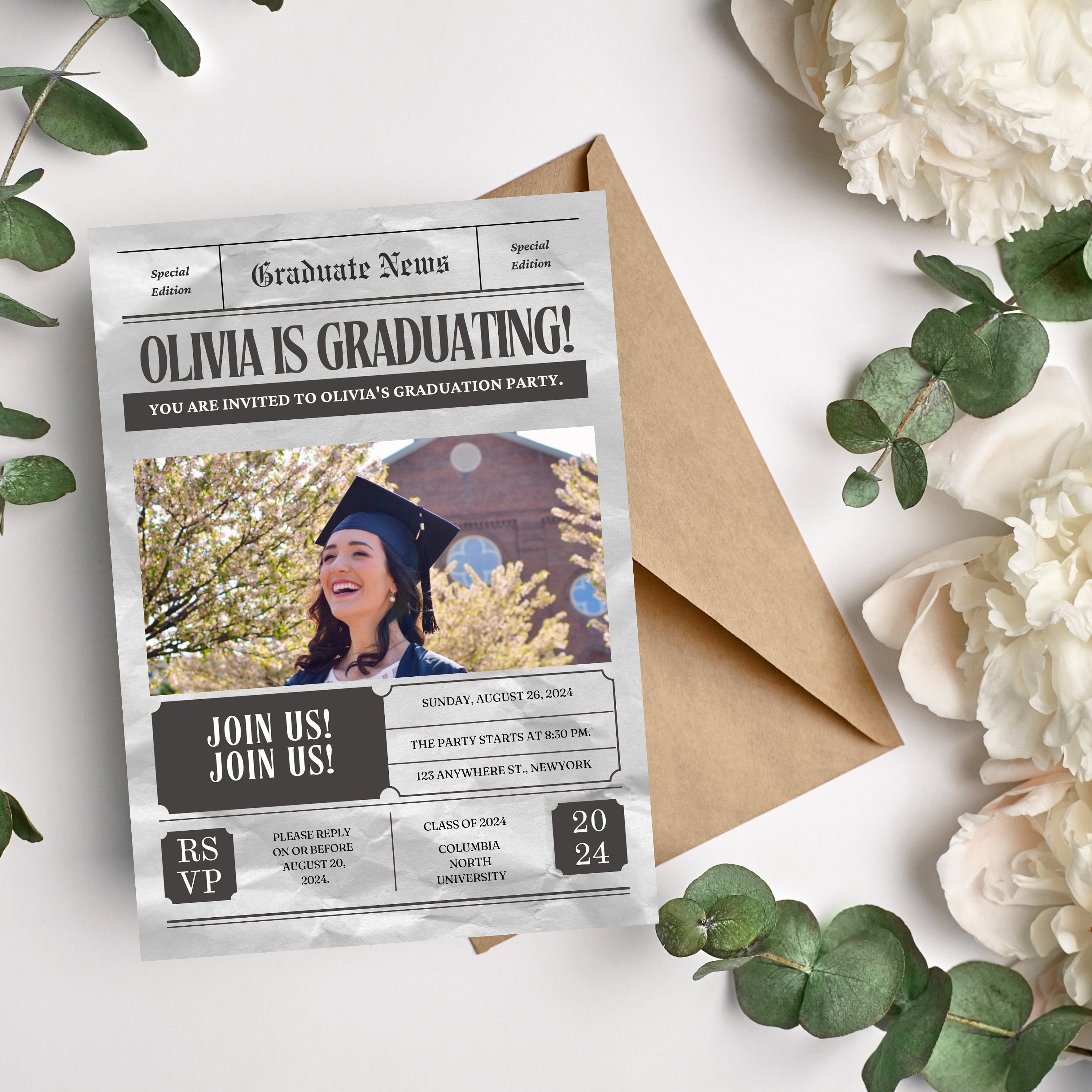 Graduation Newspaper Template Graduation Invitation Canva Template - Etsy