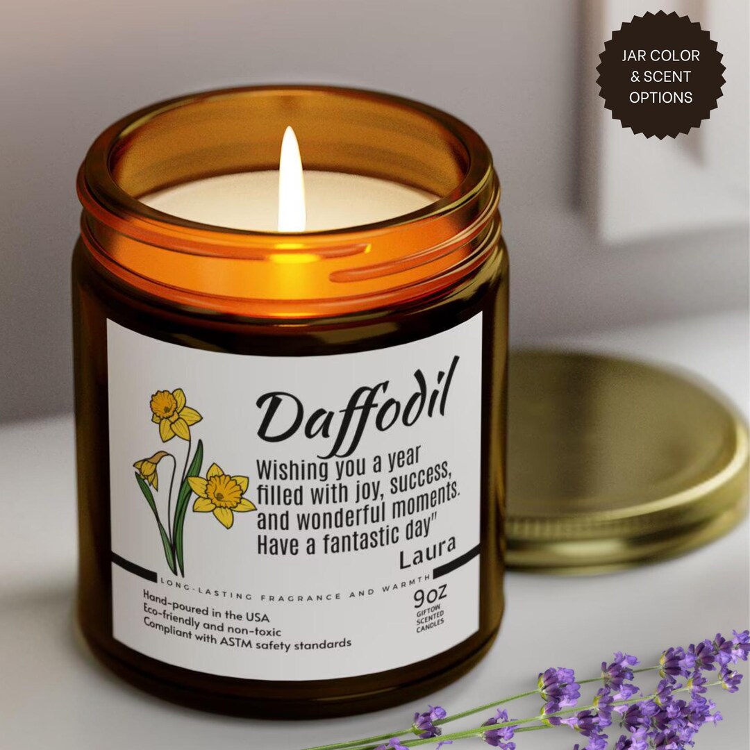 Birth Flower Candle, Personalized Birth Month Candle, March Birthday ...