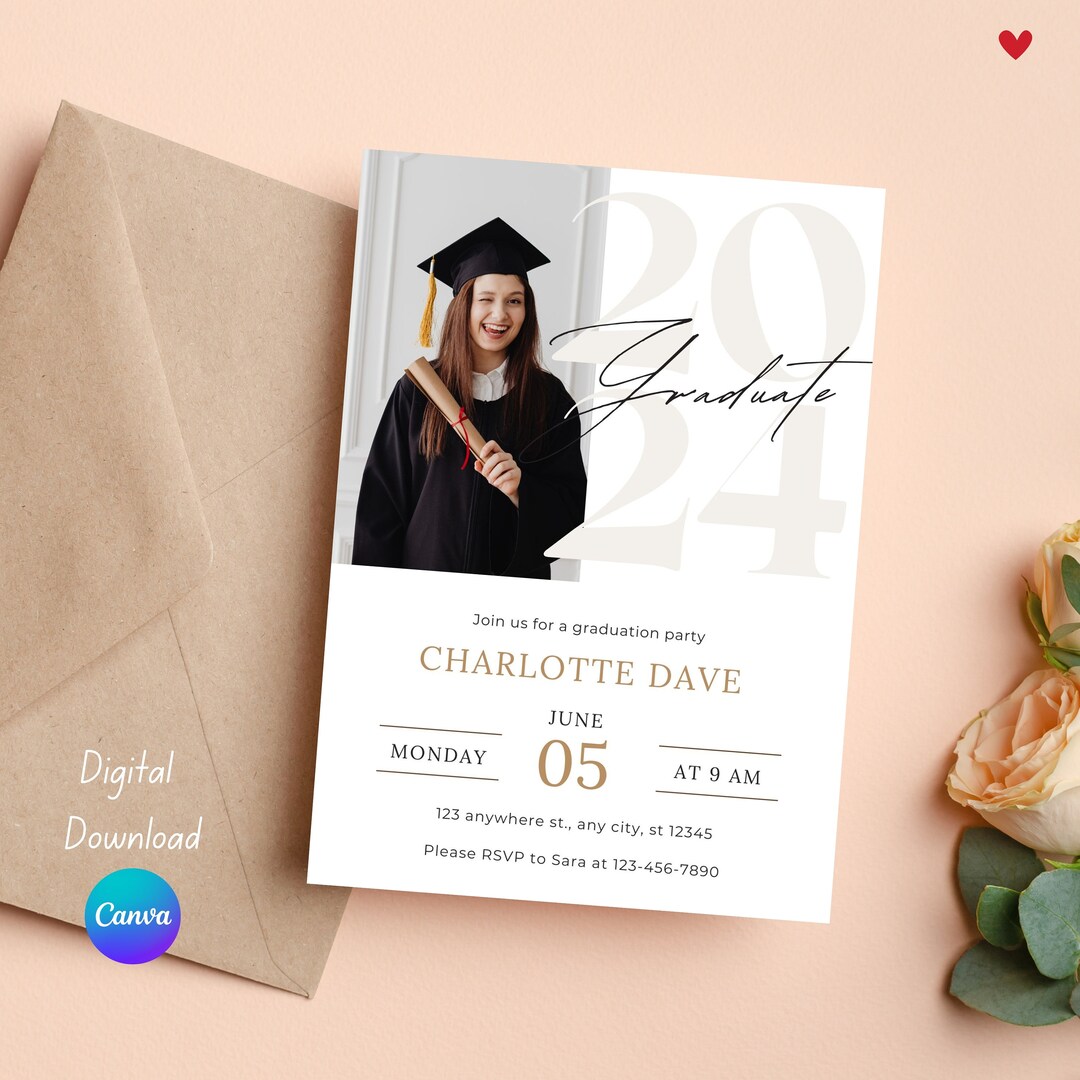 Minimalist Graduation Invitation, Canva Editable Template, High School ...