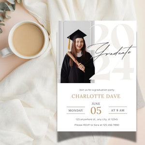 Minimalist Graduation Invitation, Canva Editable Template, High School ...