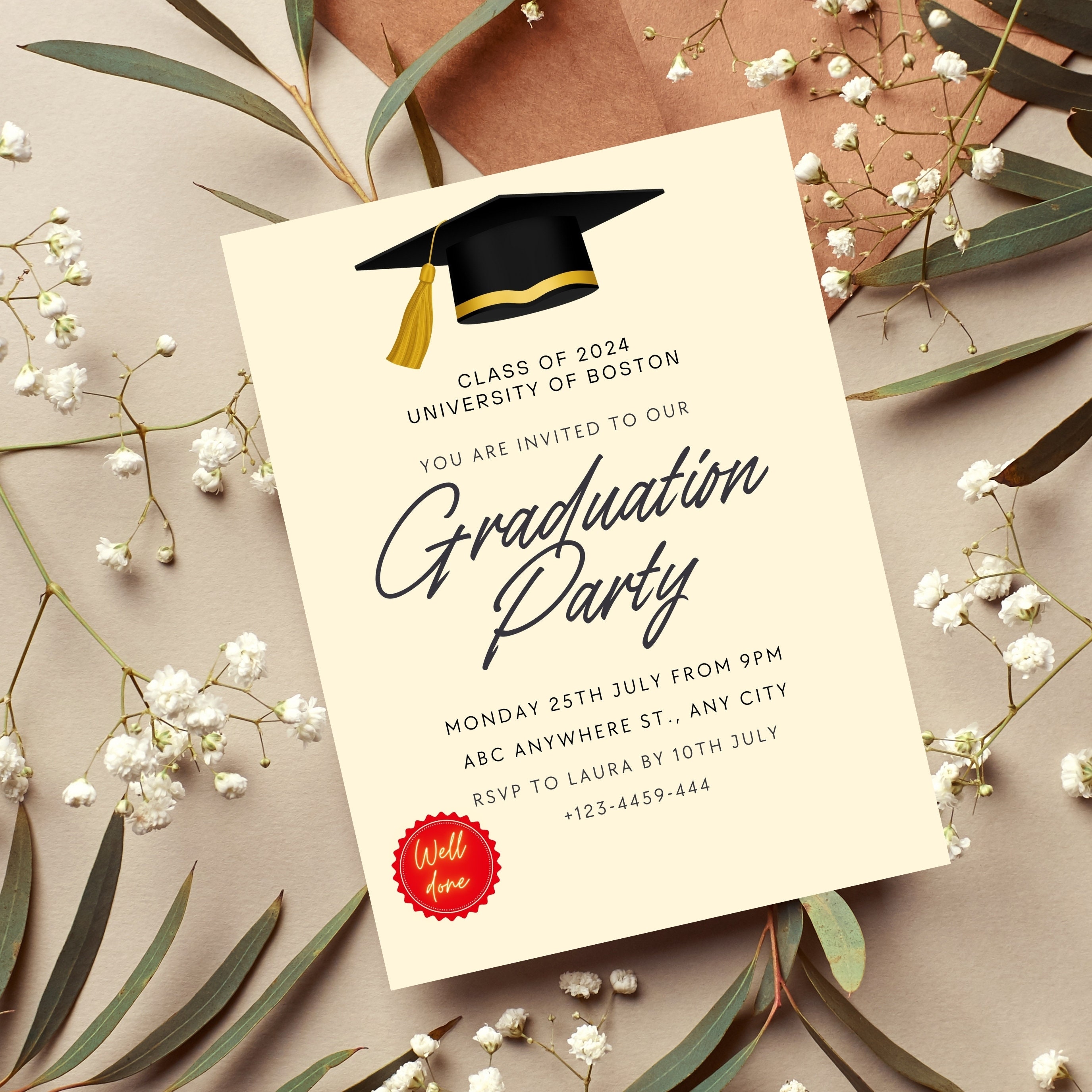 Minimalist Graduation Template, Editable Graduation Invitation, Modern ...