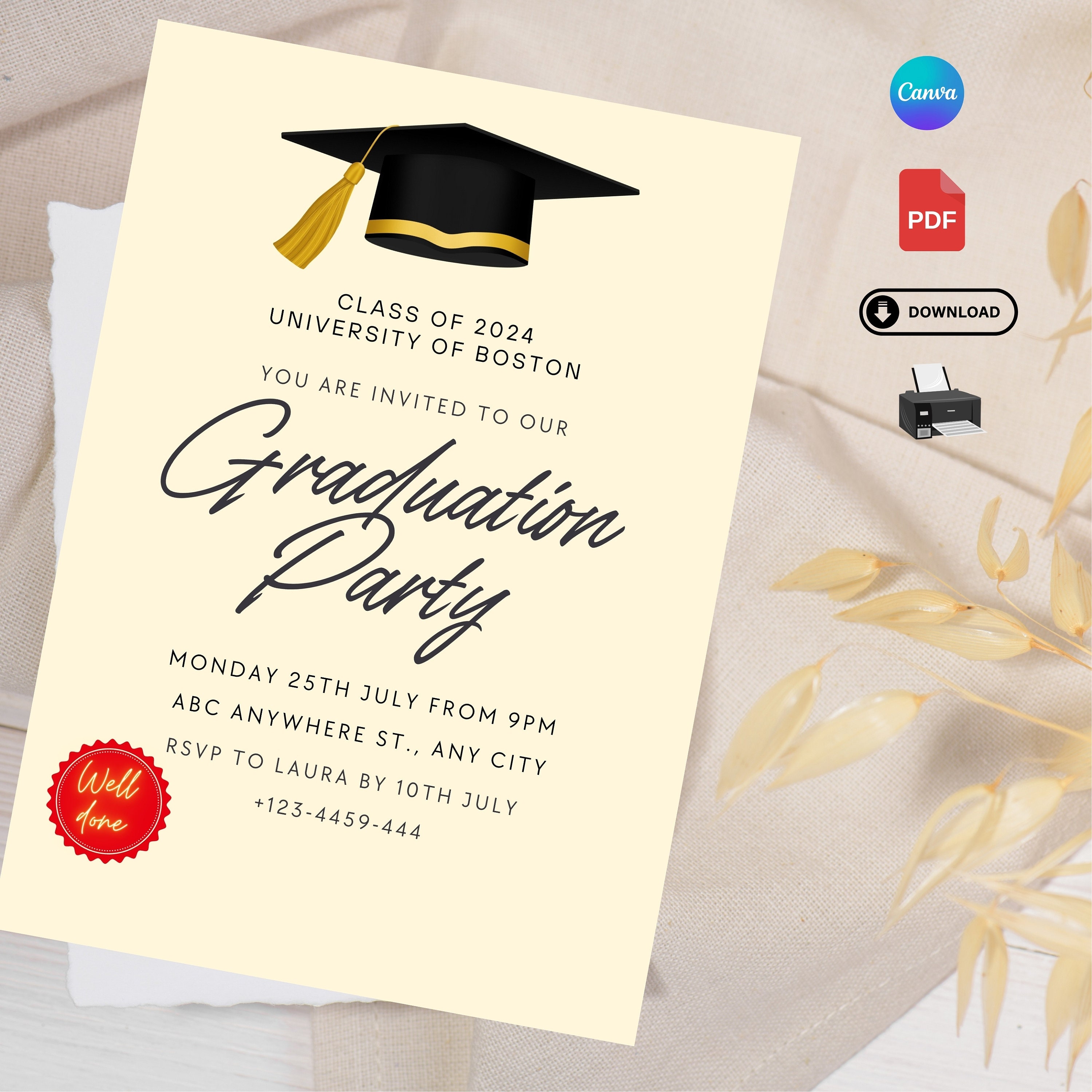 Minimalist Graduation Template, Editable Graduation Invitation, Modern ...