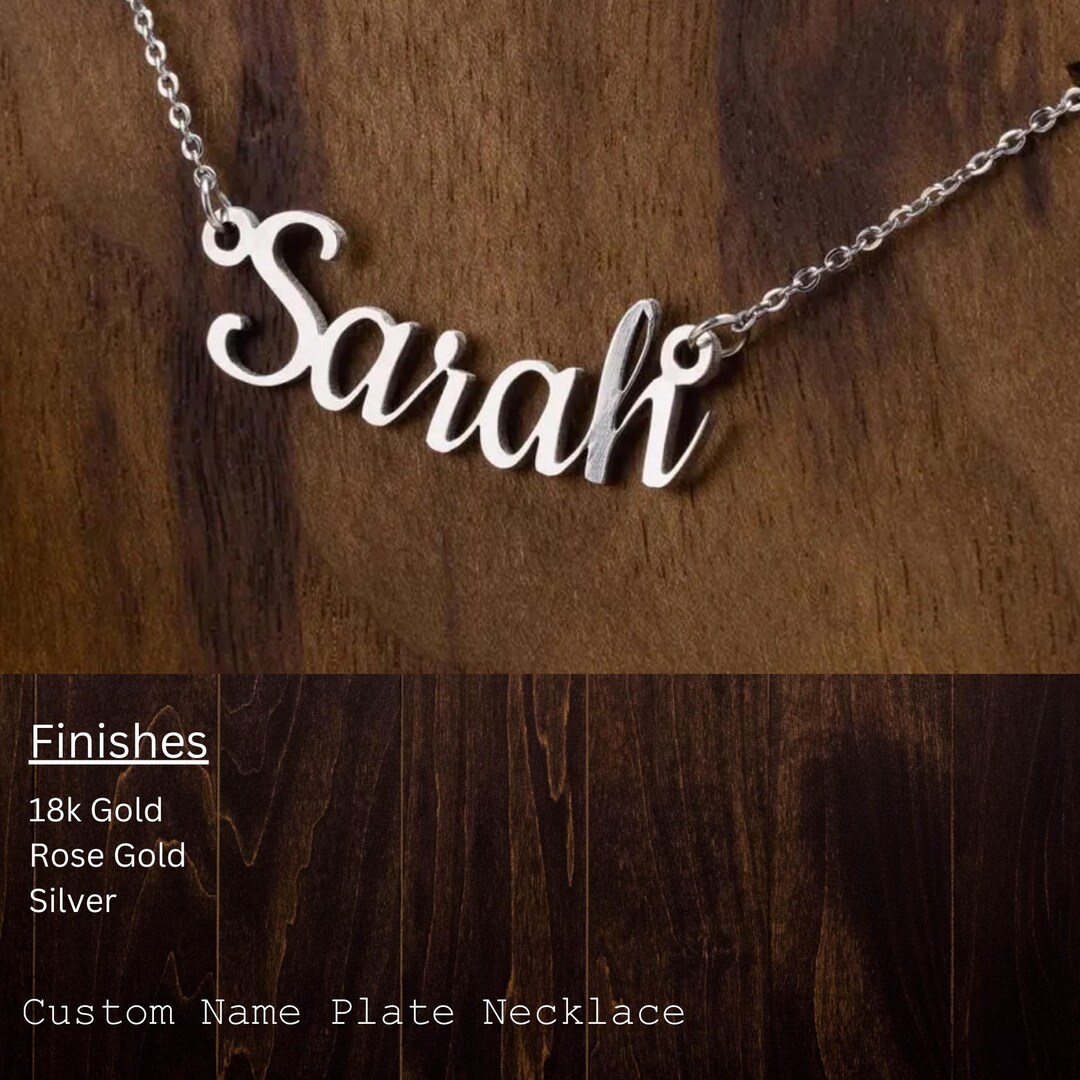 Name Plate Necklace, Handwriting Pendant Necklace, Name Tag Necklace ...