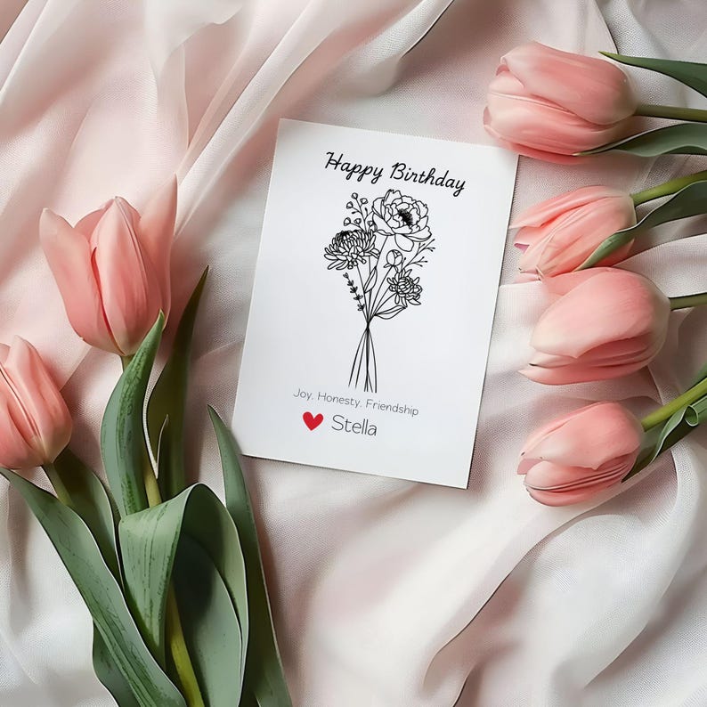 Personalized Birth Flower Birthday Card: Custom Bouquet Gift - Etsy