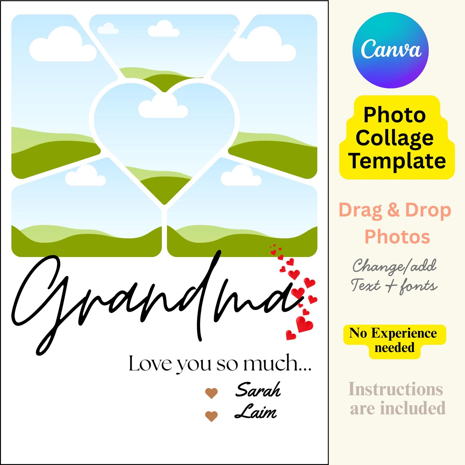 Personalized Grandma Photo Collage Gift: DIY Mother's Day Template ...