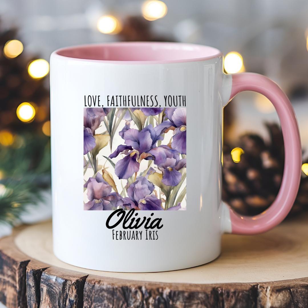 February Birth Flower Mug: Violet & Iris Ceramic Coffee Mug - Etsy