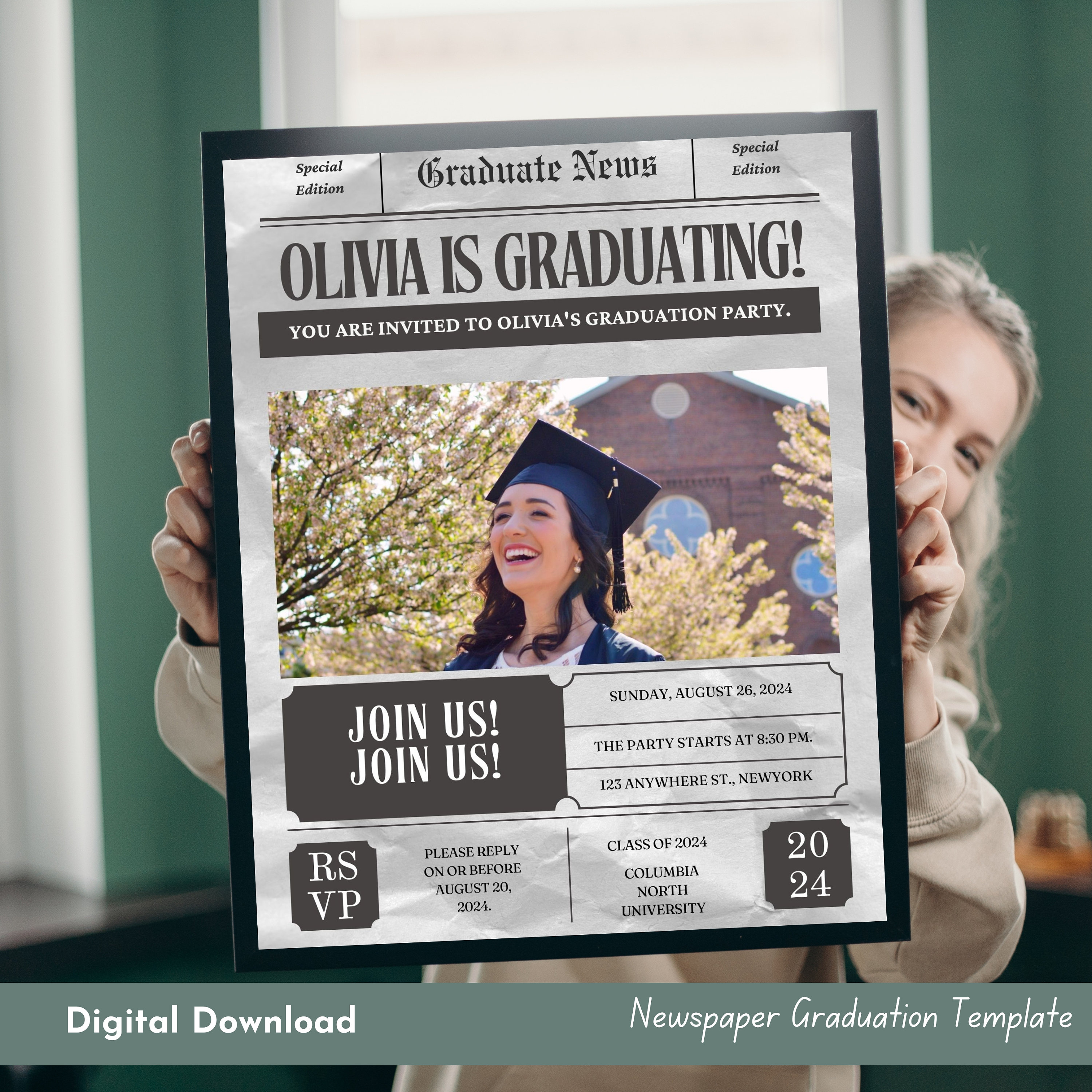 Graduation Newspaper Template Graduation Invitation Canva Template - Etsy