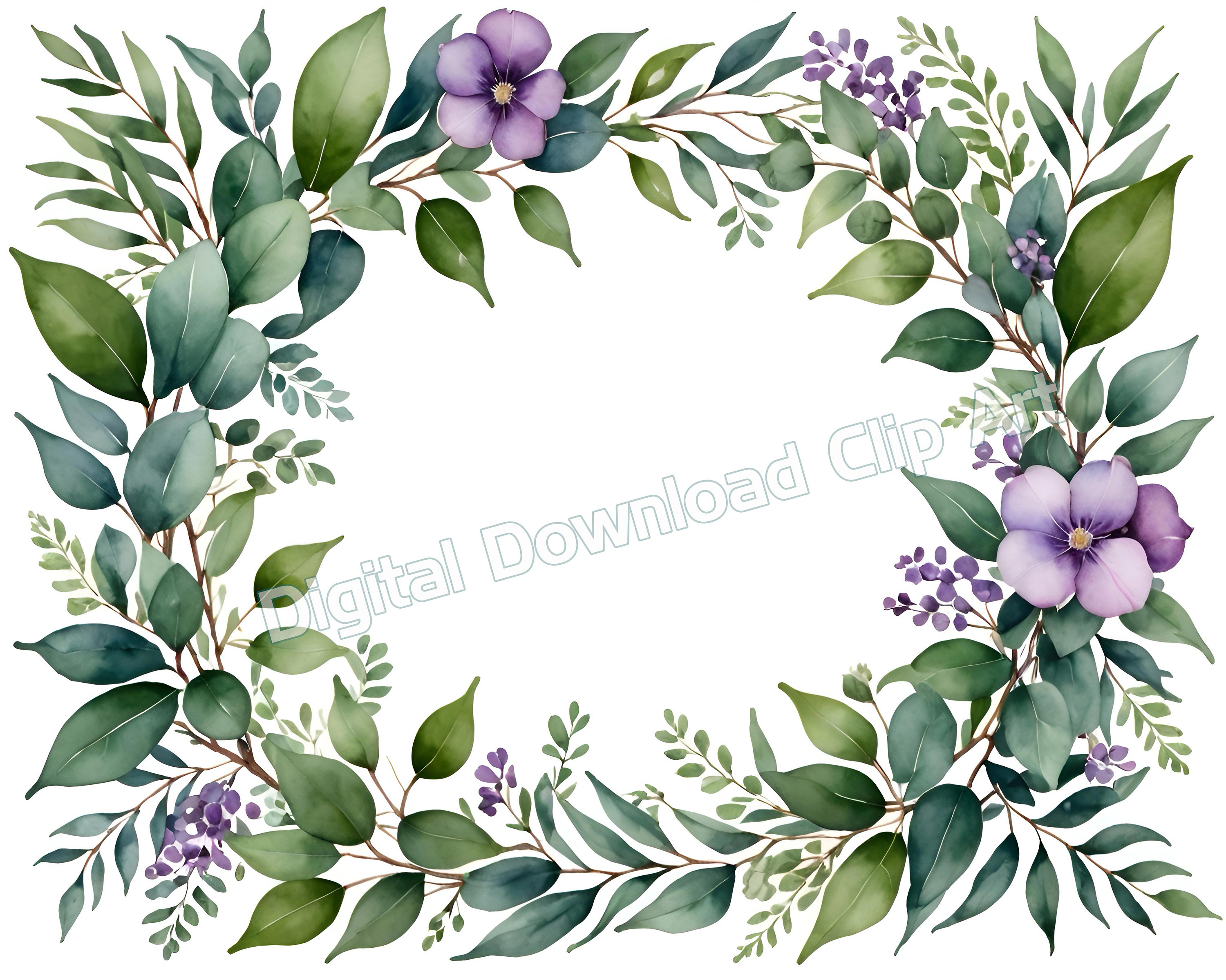 Beautiful Eucalyptus Purple Flower Clipart Attractive Watercolor ...