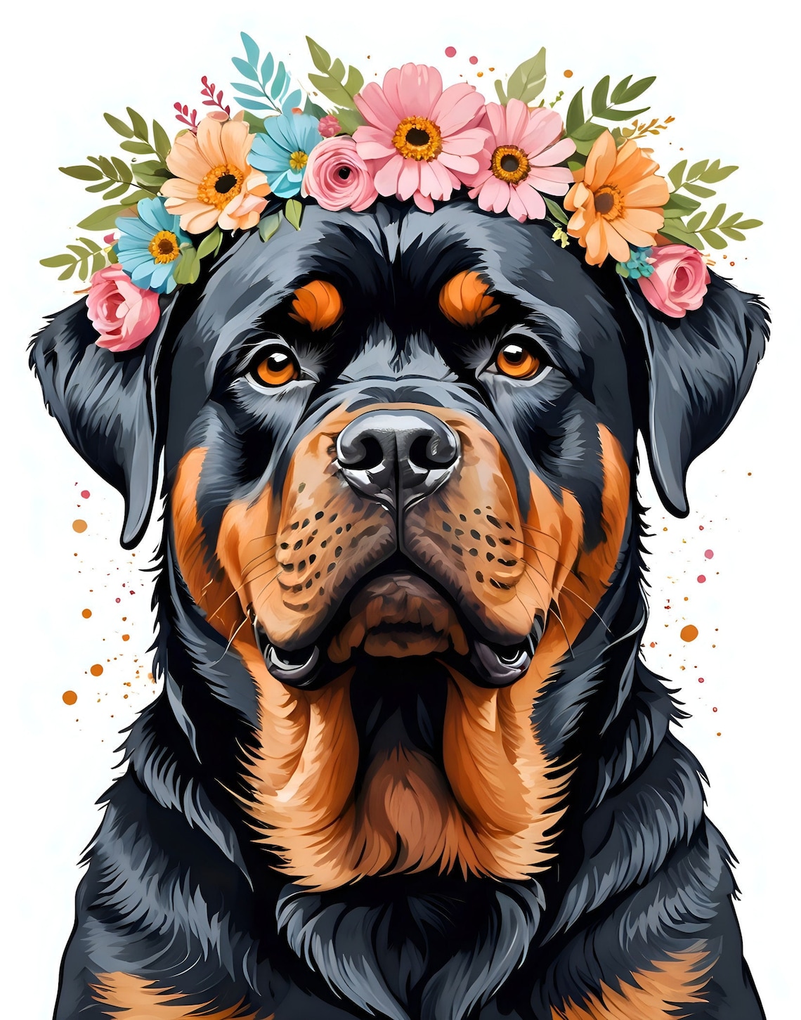 Beautiful Rottweiler Pet Clipart Rottweiler With Flowers Illustration ...