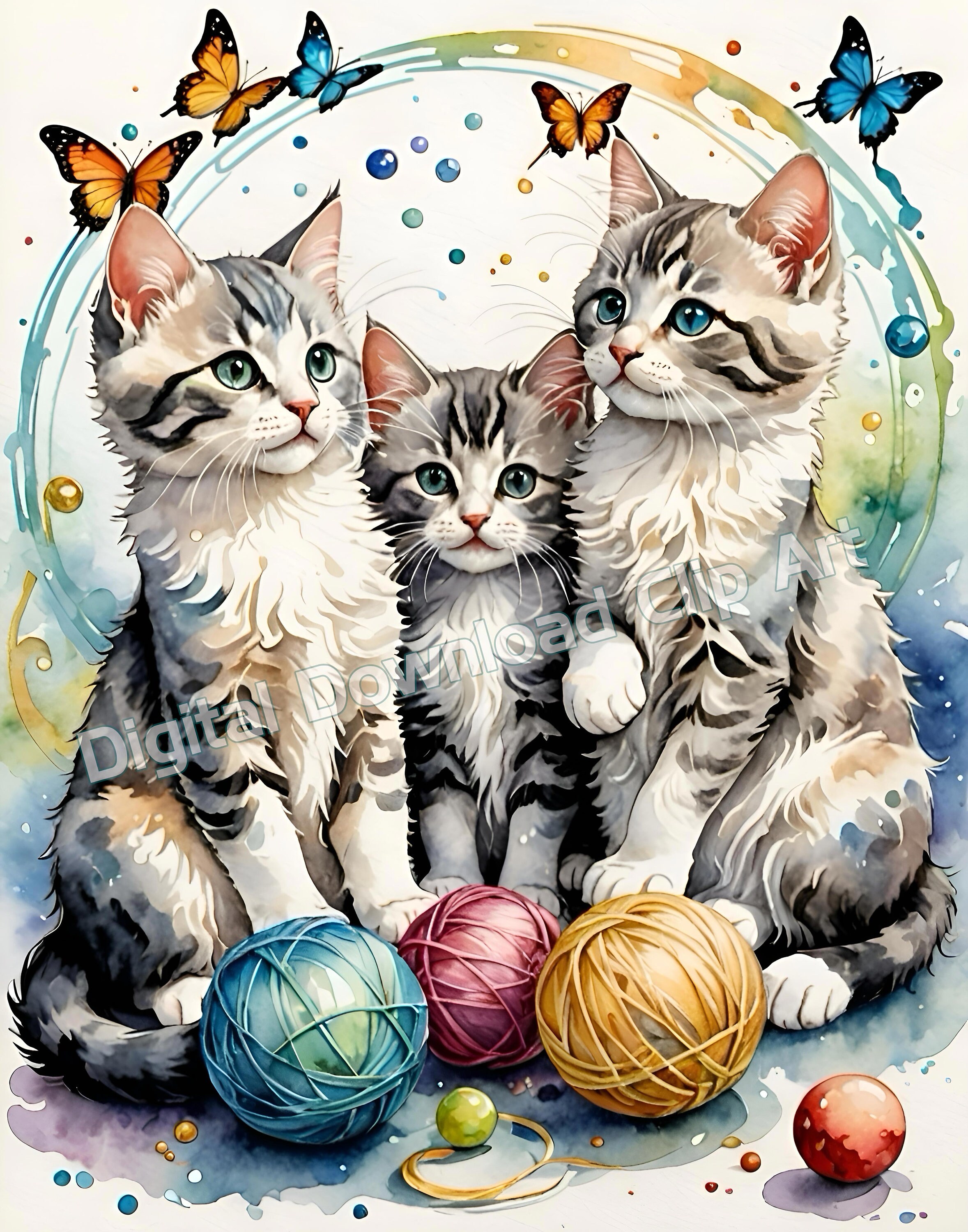 Cute Watercolor Kittens 6 Scenes Clipart Download JPG Digital Download ...