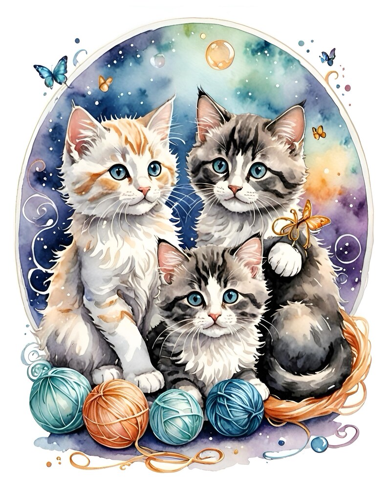 Cute Watercolor Kittens 6 Scenes Clipart Download JPG Digital Download ...