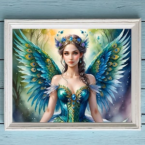 4 Magical Watercolor Beautiful Fairies Peacock Wings Clipart Downloadable Jpgs Instant Digital ...