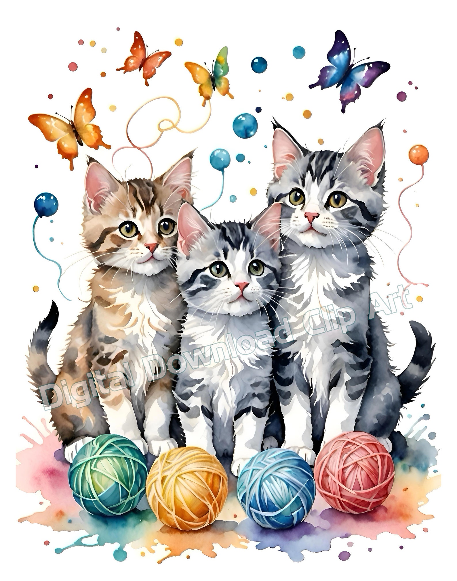 Cute Watercolor Kittens 6 Scenes Clipart Download JPG Digital Download ...