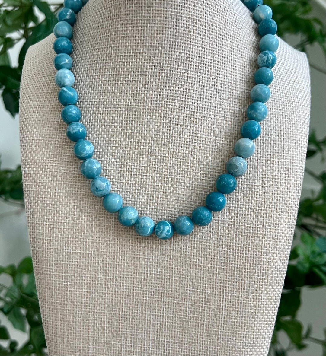 Larimar Quartz Beaded Necklace 18k Gold Filled Clasp 10 High Quality ...