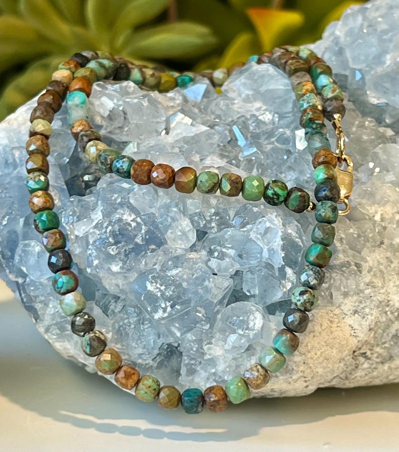 Hubei Turquoise Beaded Necklace: 18k Gold Filled Clasp, Natural ...