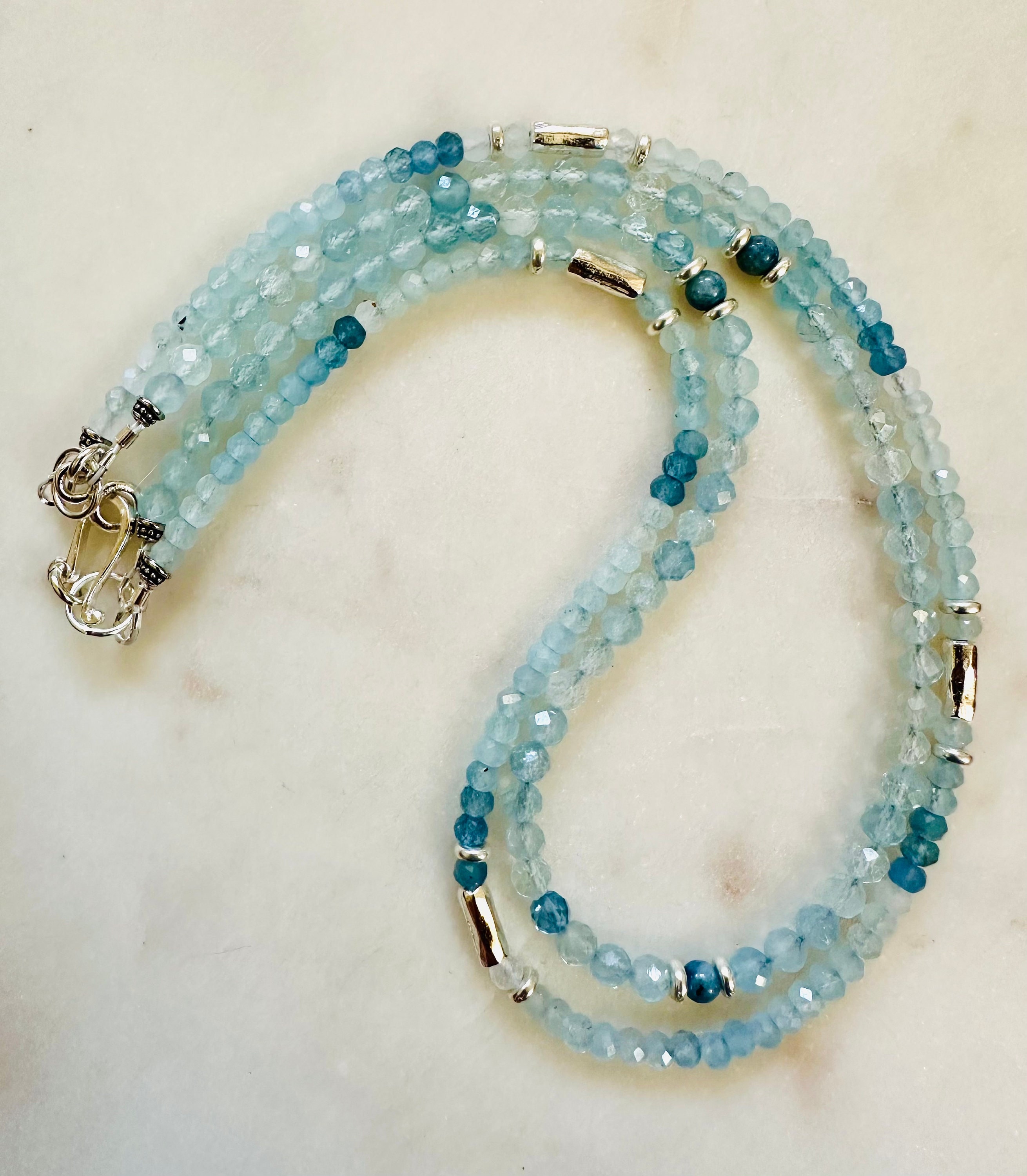Aquamarine Beaded Necklace Two Strand Layered Beaded Necklace 16in and ...