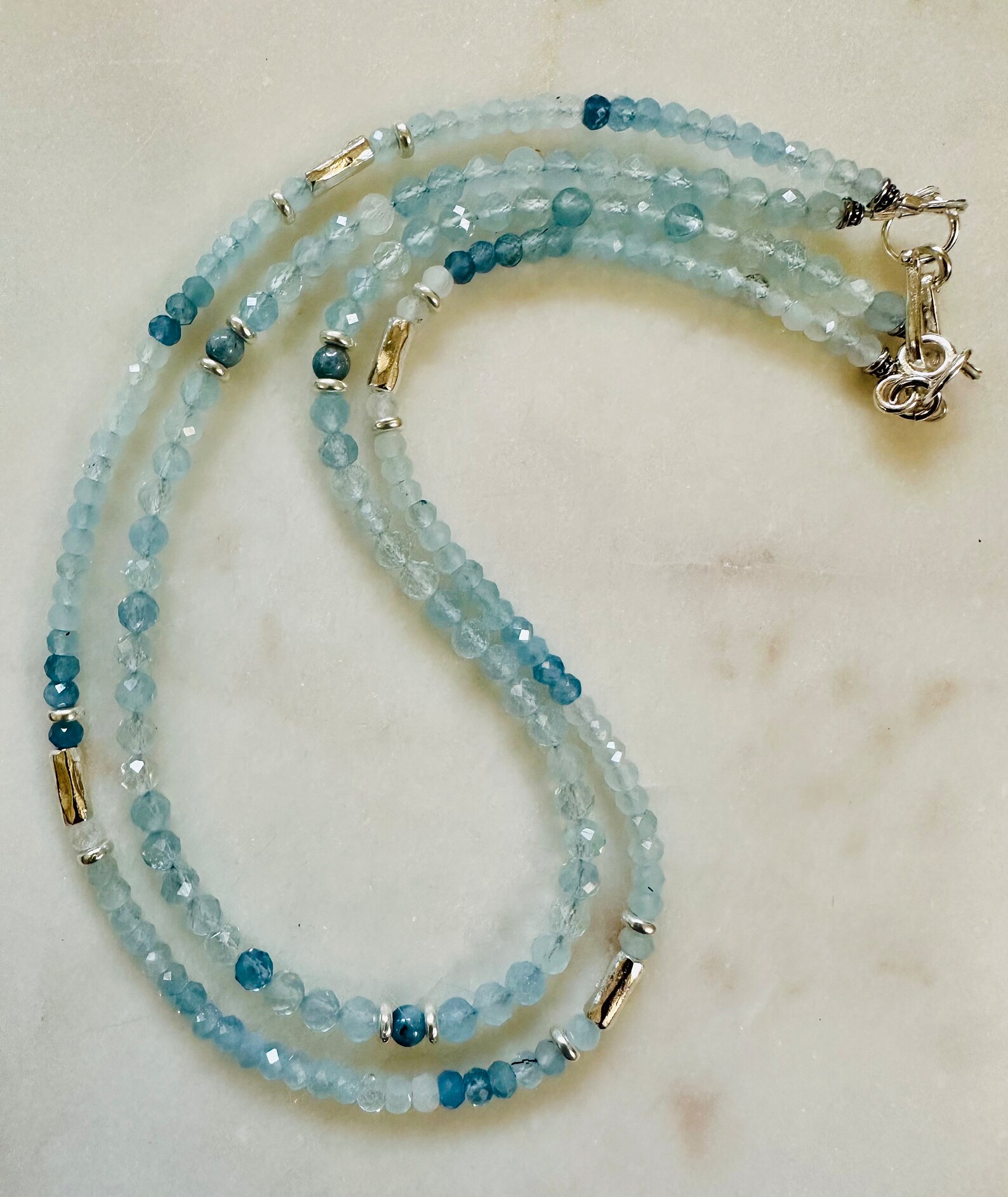 Aquamarine Beaded Necklace Two Strand Layered Beaded Necklace 16in and ...