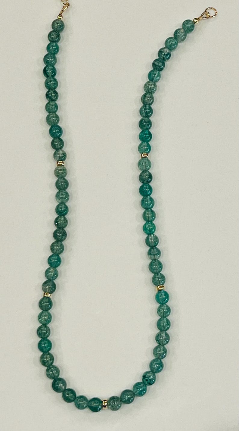 Green Strawberry Quartz Beaded Necklace: 18k Gold Filled Clasp, 6mm ...