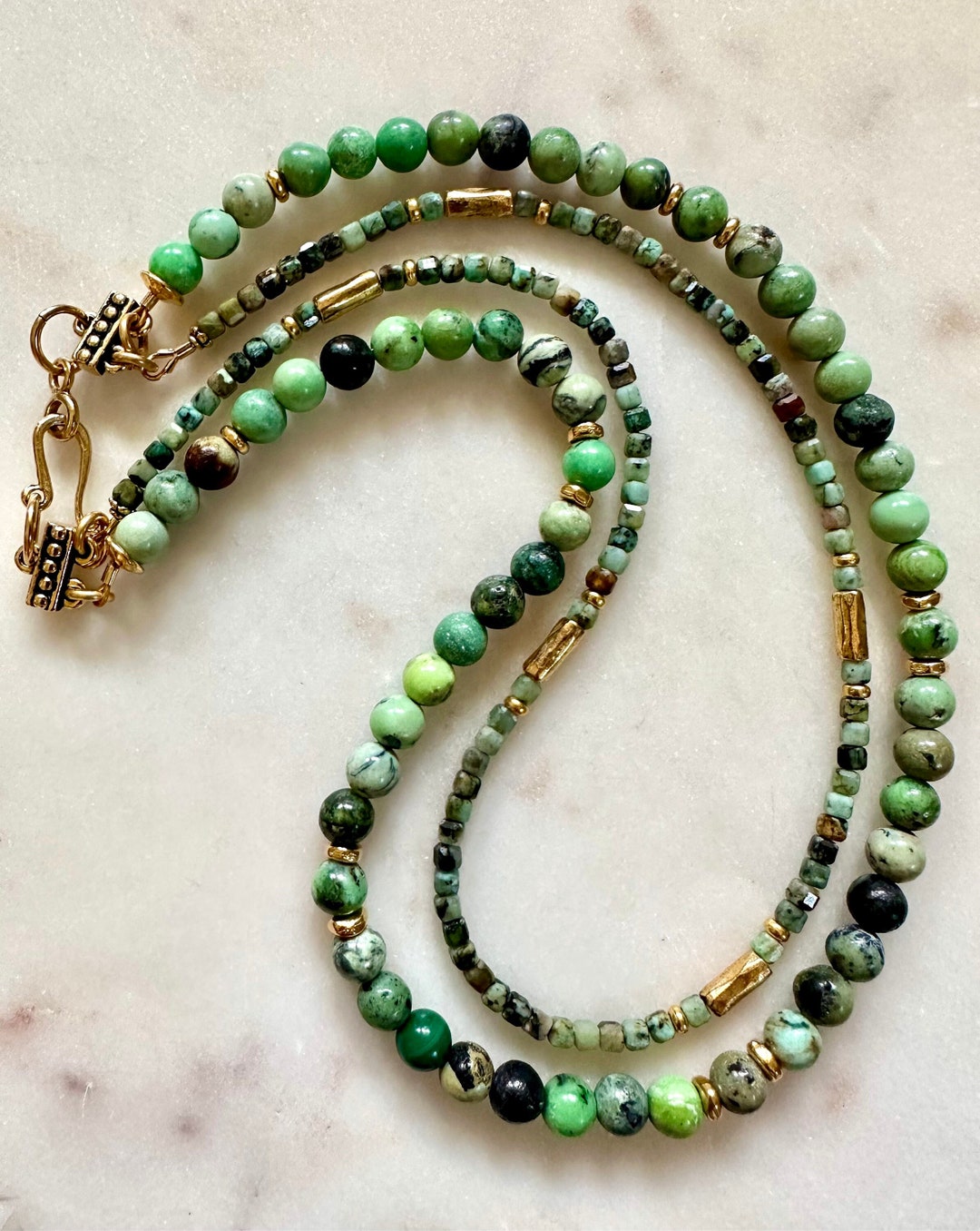 Turquoise Beaded Necklace: Double Strand Gemstone, Non-tarnish Boho ...