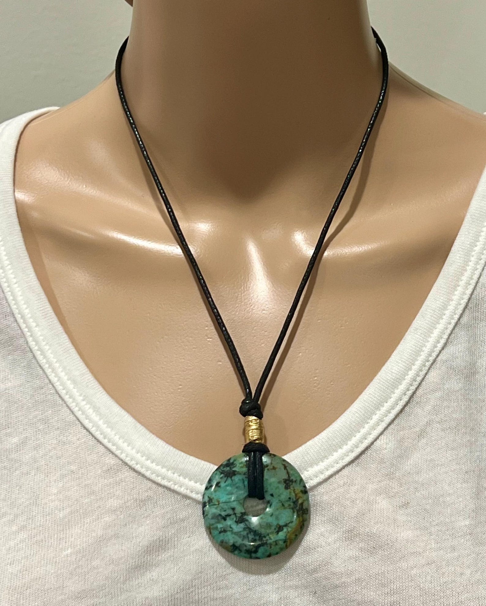 African Turquoise Donut Pendant Necklace: Natural Gemstone Statement - Etsy