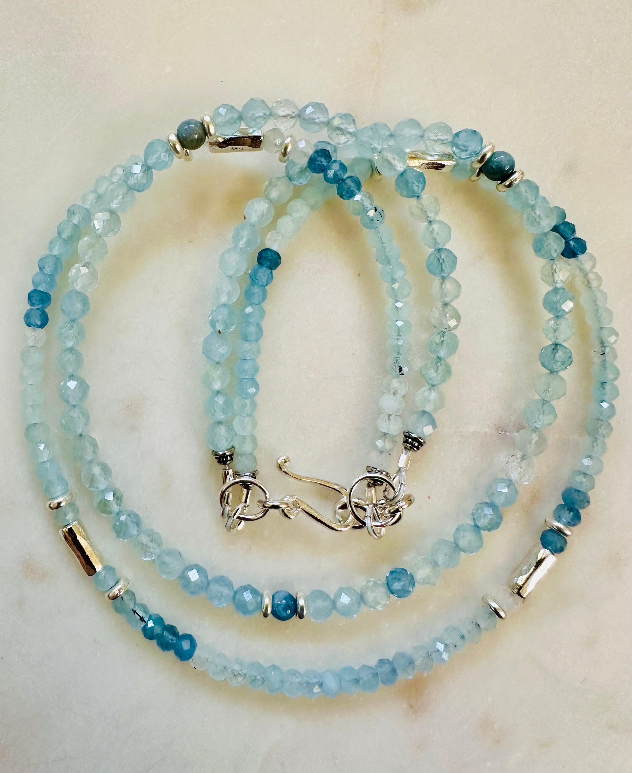 Aquamarine Beaded Necklace Two Strand Layered Beaded Necklace 16in and ...