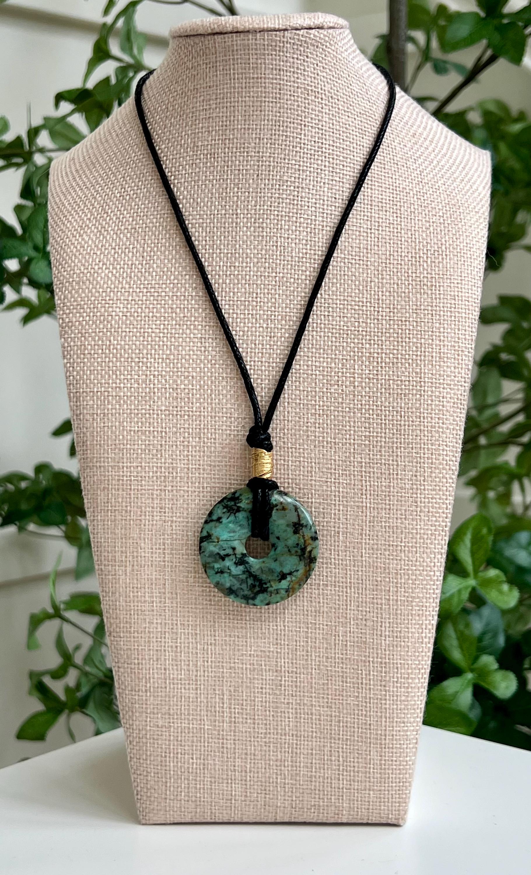 African Turquoise Donut Pendant Necklace: Natural Gemstone Statement - Etsy