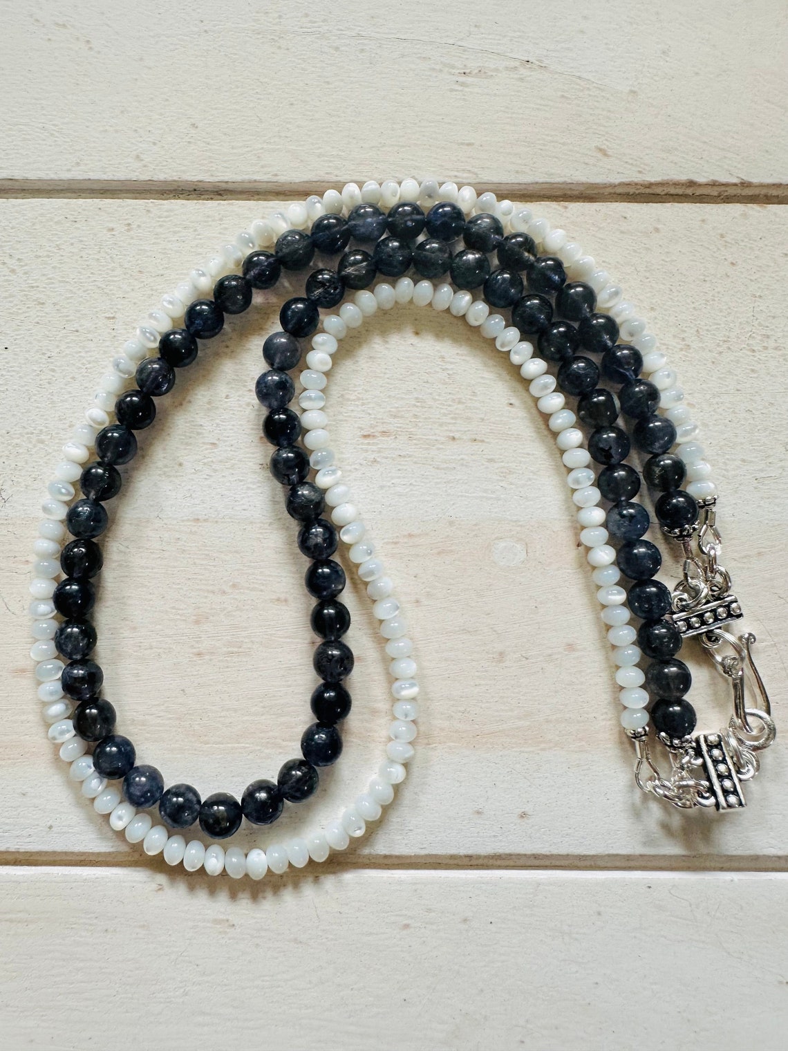 Iolite Mother of Pearl Beaded Two Strand Necklace 6mm Iolite Beaded ...
