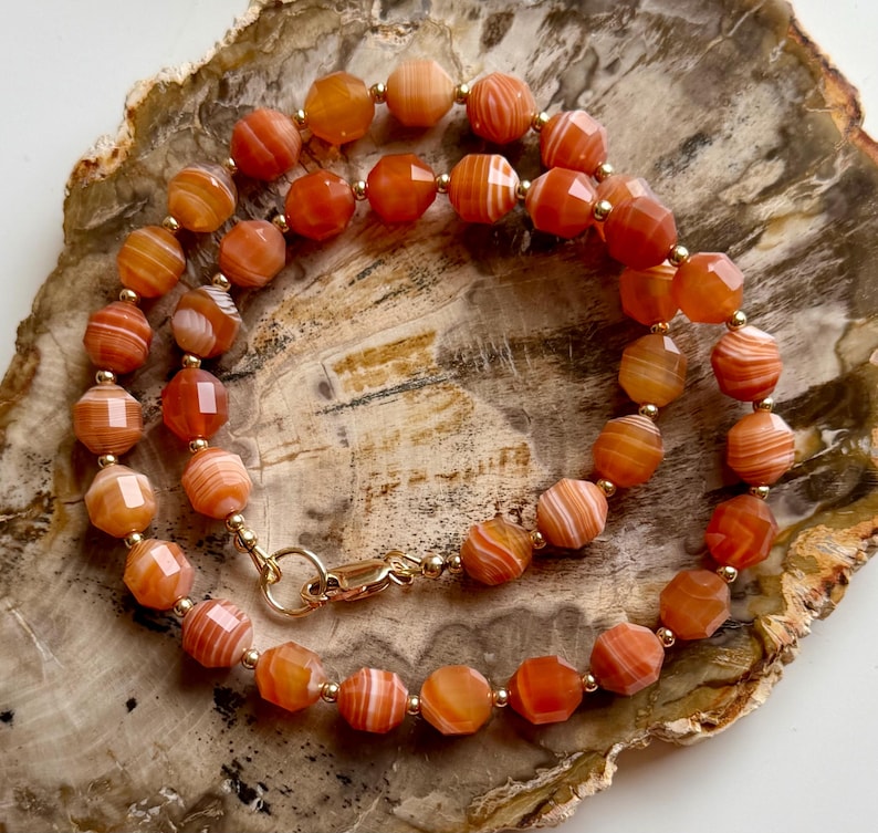 Red Botswana Agate Necklace: 18k Gold Filled Clasp/beads, Natural ...