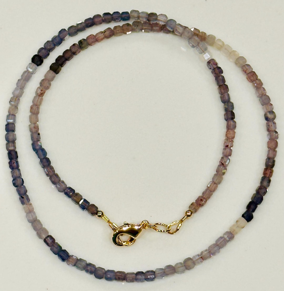 Bloody Iolite Beaded Necklace: 18k Gold Filled Clasp, Handcut Gemstone ...