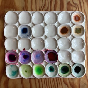 30 Well Ceramic Mixing Palette. Large, Deep Wells for Mixing Watercolor ...