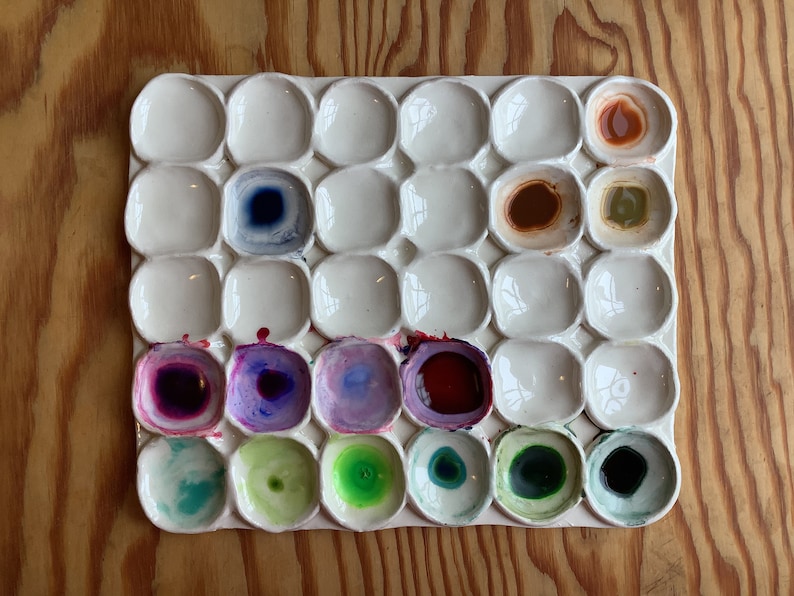 30 Well Ceramic Mixing Palette. Large, Deep Wells for Mixing Watercolor ...