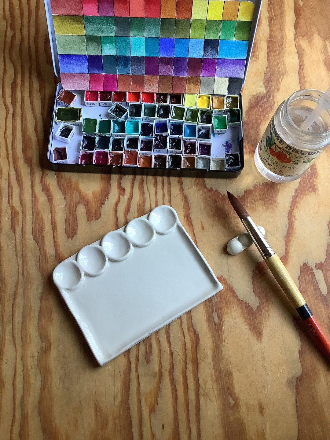 5 Well Small Ceramic Mixing Palette With Flat Area for Mixing. Medium ...