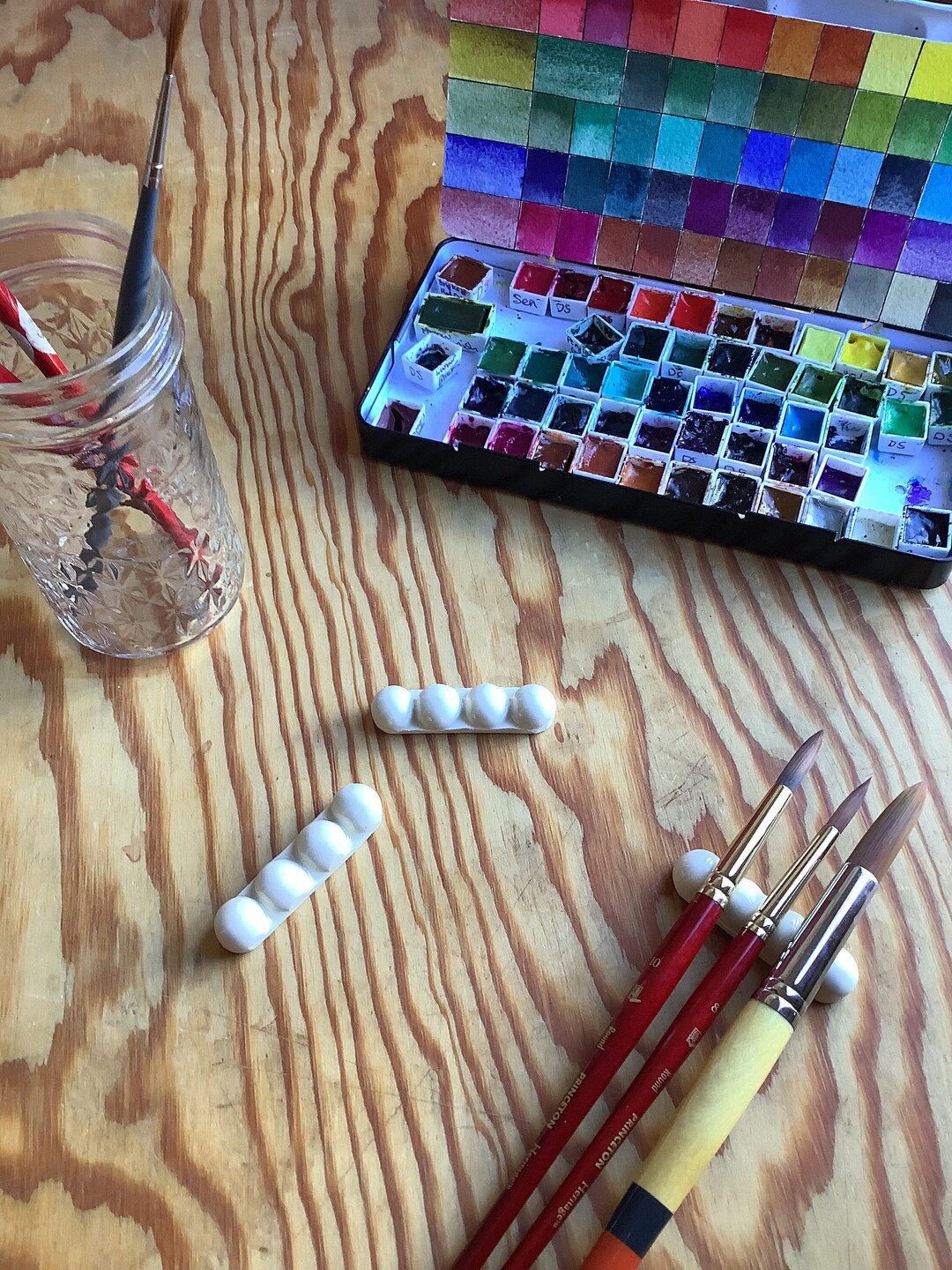 Ceramic Brush Holder. Three Brush/tool. Glazed With Minimalist, Half ...