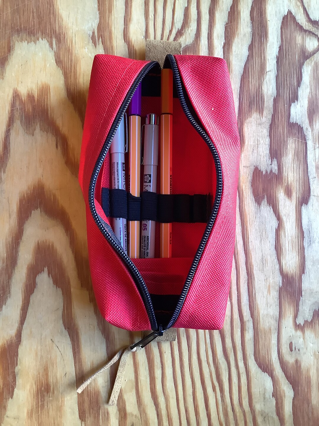 Small Zippered Art Supply Bag. Flat Pencil Case With Protective Elastic ...