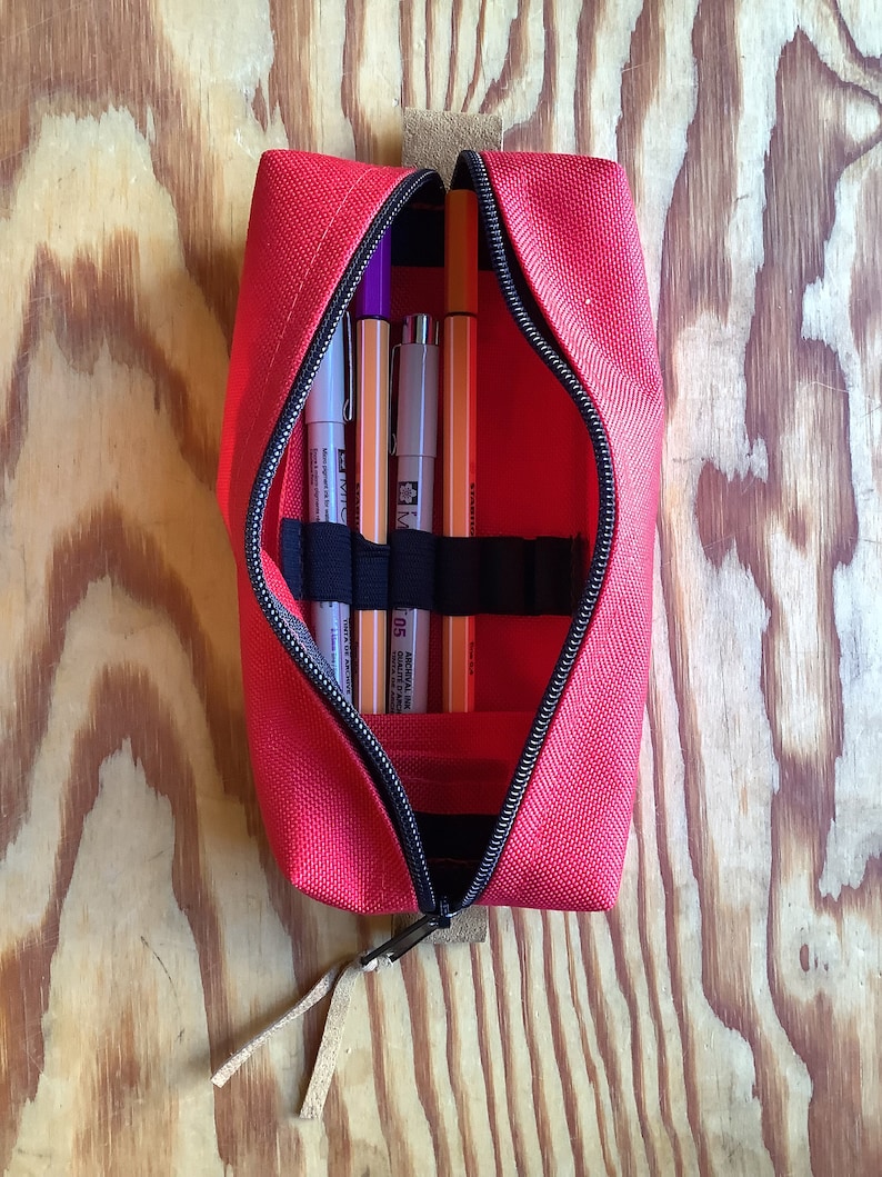 Small Zippered Art Supply Bag. Flat Pencil Case With Protective Elastic ...