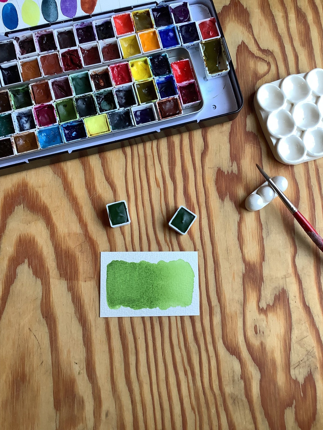 Epidote Handmade Watercolor Paint. Half Pans. Genuine Gemstone Paint ...