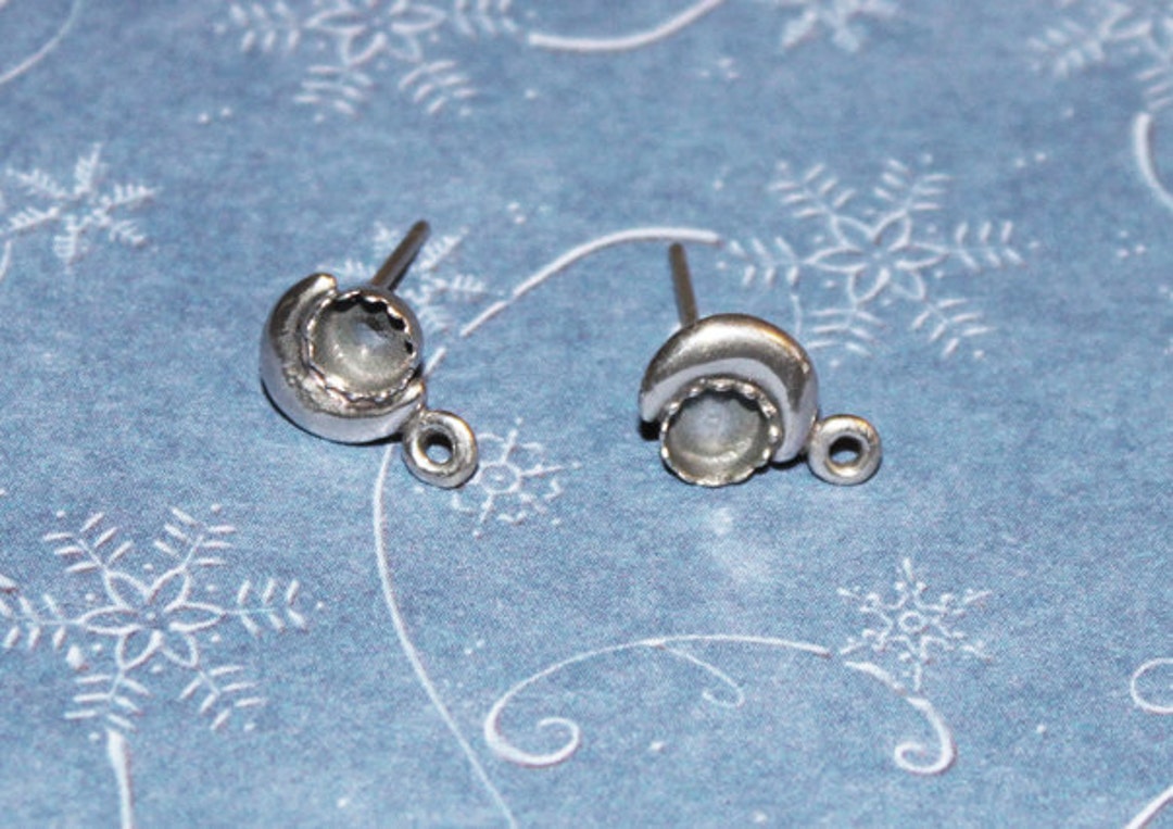 Sickle Moon Post Earrings Findings Sterling Silver Stone Settings ...
