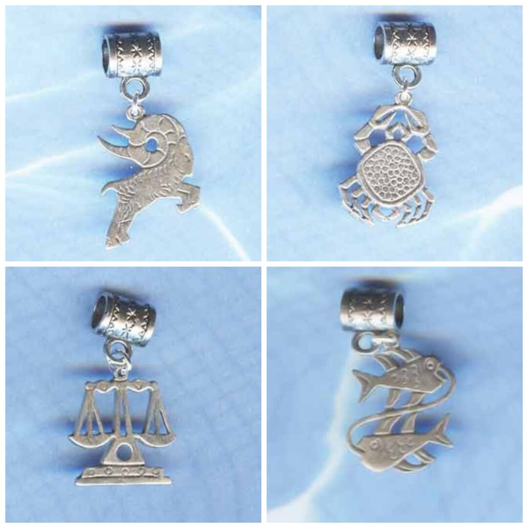 Sterling Silver Zodiac Bead Selection Pisces Libra Cancer Aries Lrg ...