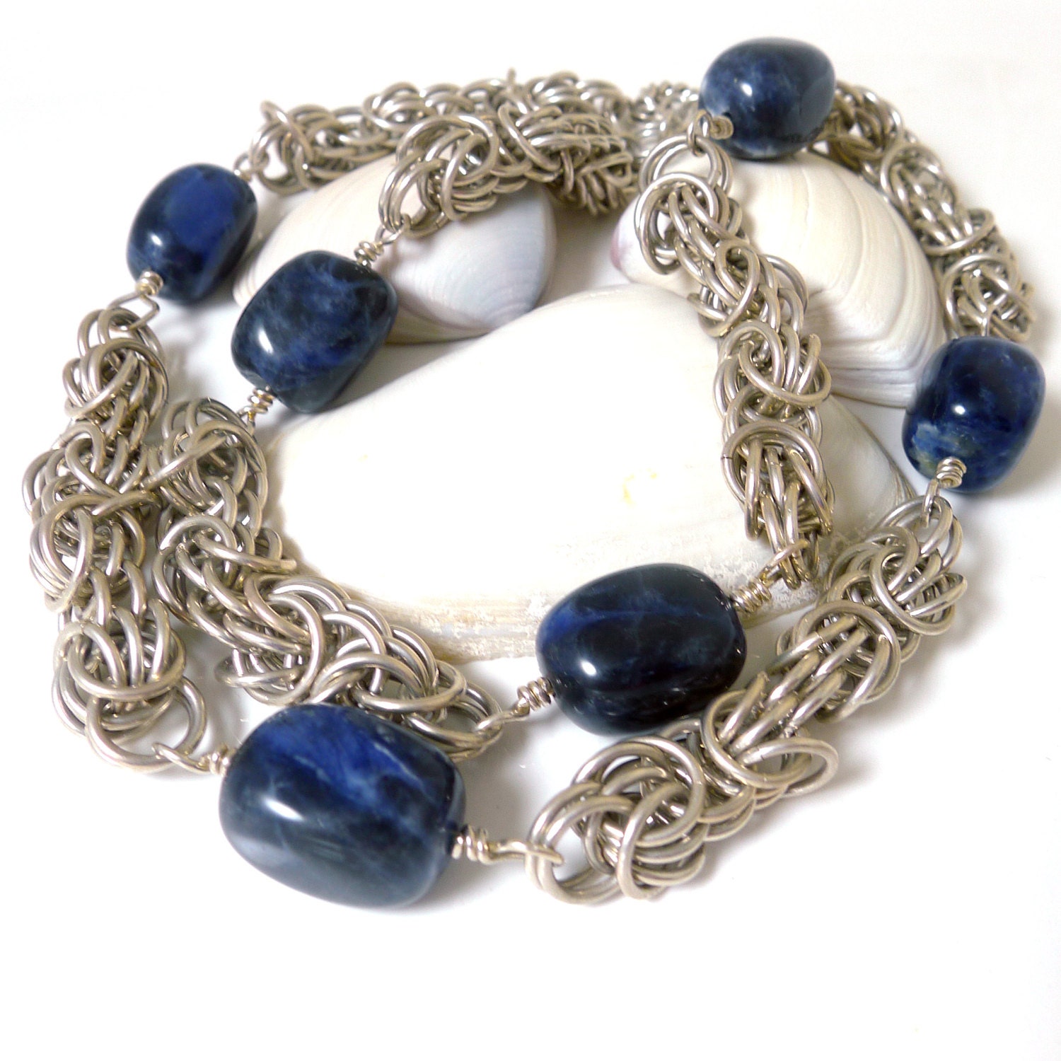 Trizantine Blues Sterling Silver Chainmaille Necklace - Etsy