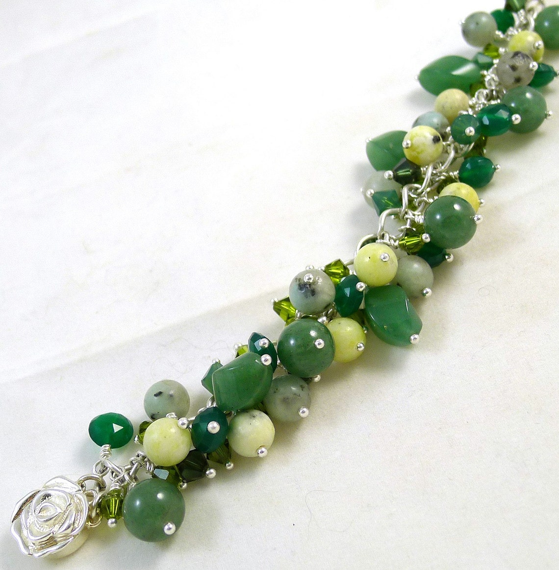 Green Gemstone Charm Bracelet - Etsy