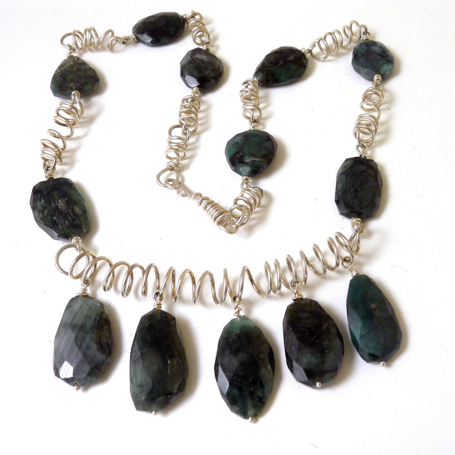 Emerald and Sterling Silver Coil Necklace - Etsy